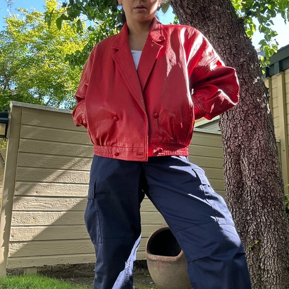 Vintage | Jackets & Coats | 9s Vintage Red Leather Bomber Jacket | Poshmark